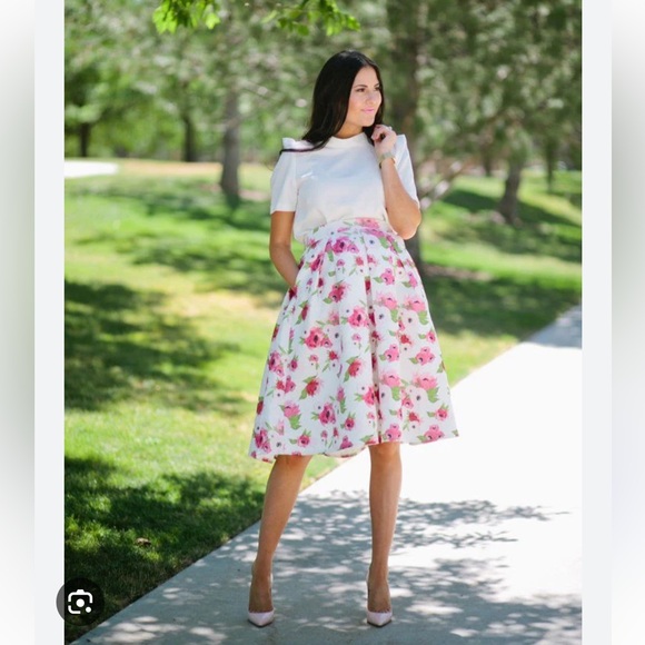 Rachel Parcell | Skirts | Rachel Parcell Pink Peonies Full Floral Midi ...